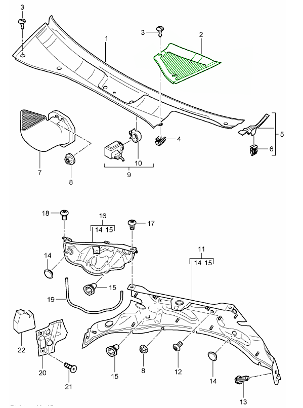 Porsche 955 957 Cayenne Windscreen scuttle panel flap 9555727290101C ...