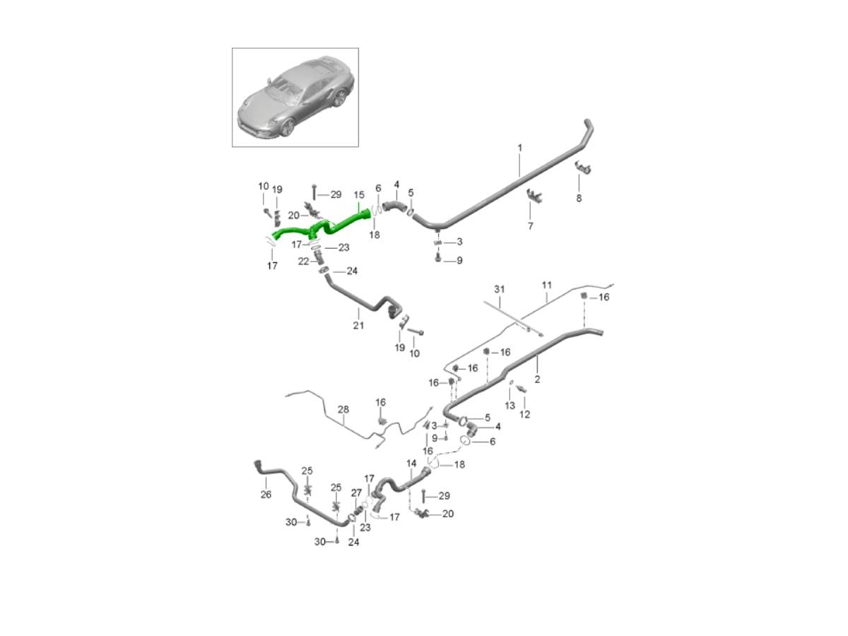 Right-Side Coolant Distributor Pipe - Metal. Porsche 981 / 718 (982 ...