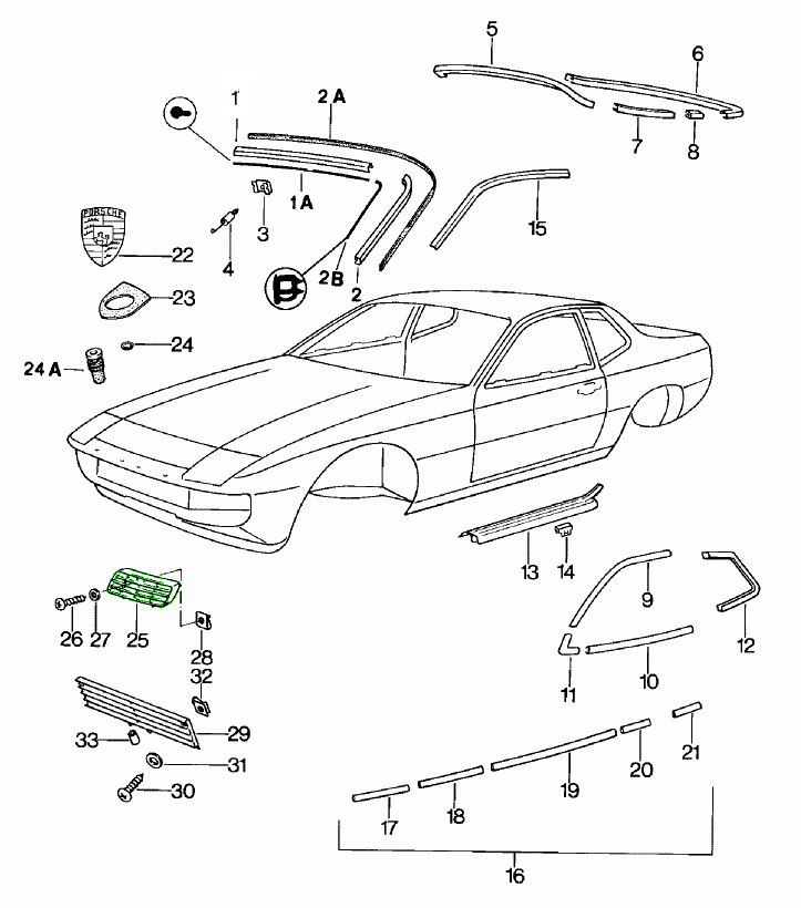 Front bumper ventilation grille kit. Porsche 924 turbo - 477853381/1KIT ...