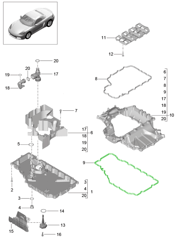Porsche 982 cayman Boxster Oil Pan Gasket 9A210733702 - 9A210733702 ...