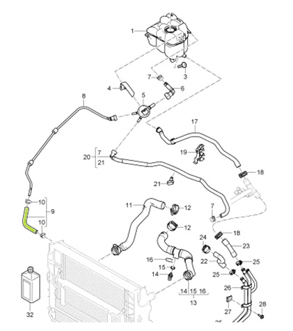 Vent hose water coolant. Porsche 958 Cayenne 4.8ltr V8 95810631101 ...