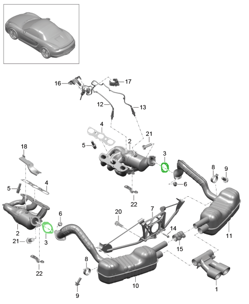 Porsche 981 Boxster Cayman Exhaust Gasket Manifold to Muffler ...