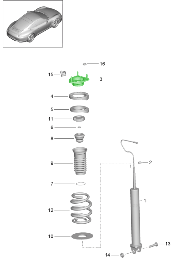 Porsche 991 Rear upper shock absorber mount 9P1513353 99133316101 ...