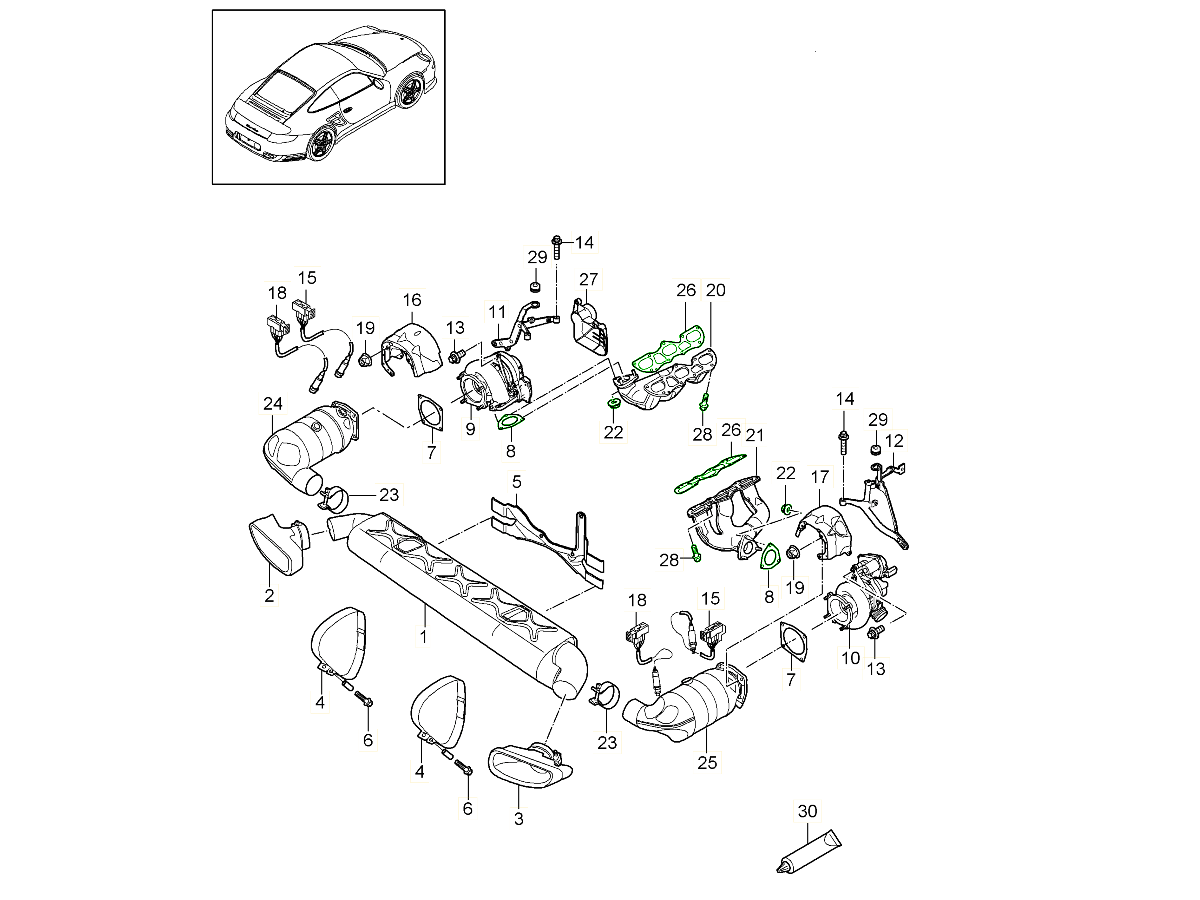 Exhaust manifold gasket, nut and bolt kit. Porsche 997TT MKII ...