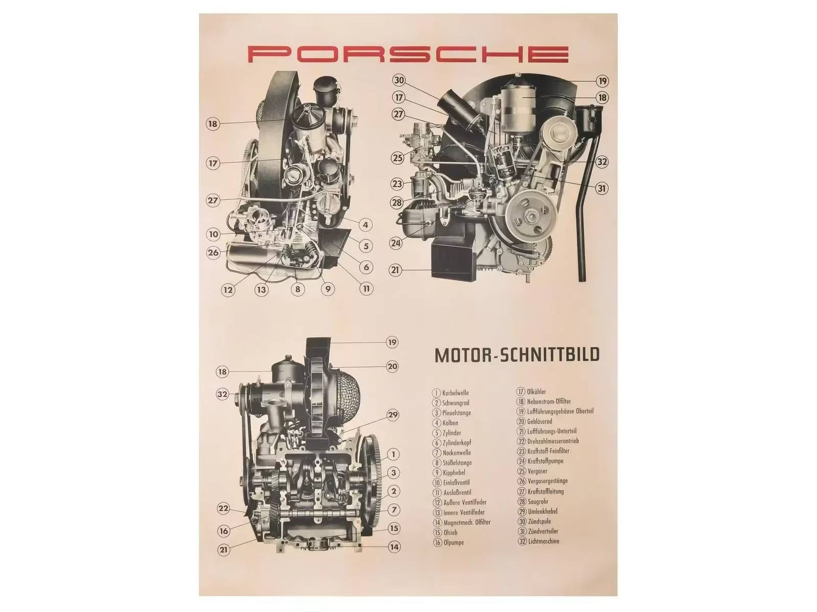 PCG35610030 Poster - Cross-Section of the Porsche 356A Engine ...