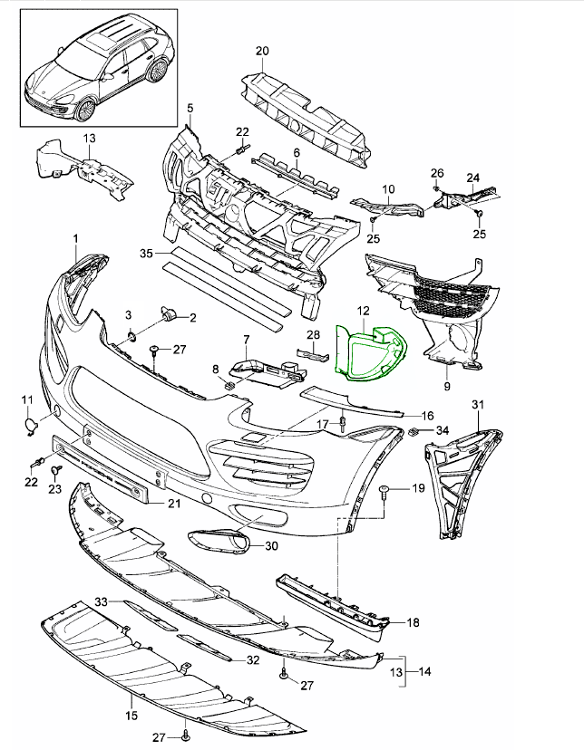 Porsche 958 Cayenne Front bumper air guide 958505334009B9 ...