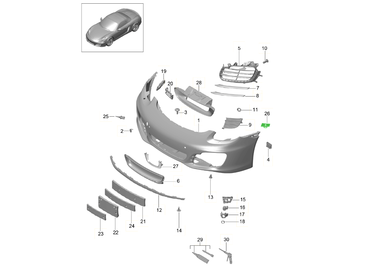Porsche 981 Boxster Front bumper retainer plate 98150576100 98150576200 ...