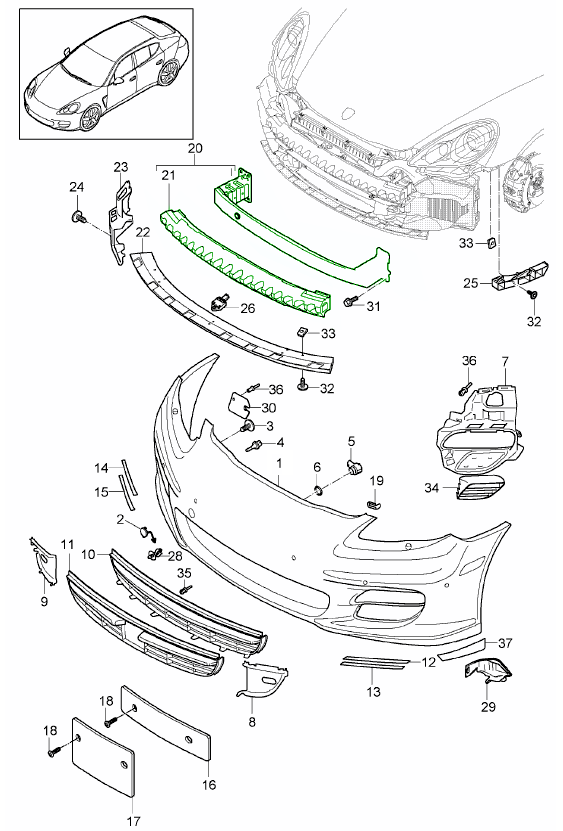 Porsche 970 Panamera Front bumper bracket foam part 97050577900 ...