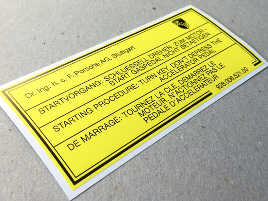 Porsche 911 Starting procedure decal 92800652100 - 92800652100/1 ...
