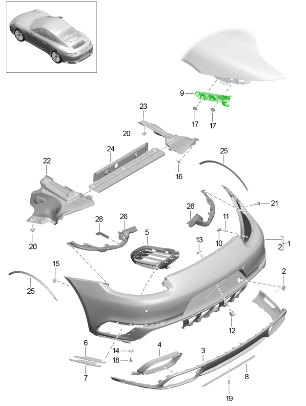 Porsche Rear Bumper Brackets, Retainers & Braces | OEM Mounting ...
