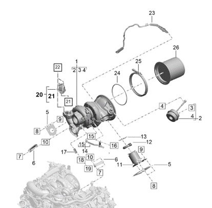 Catalytic converter to turbocharger clamp. Porsche 9YA Cayenne / 971 ...