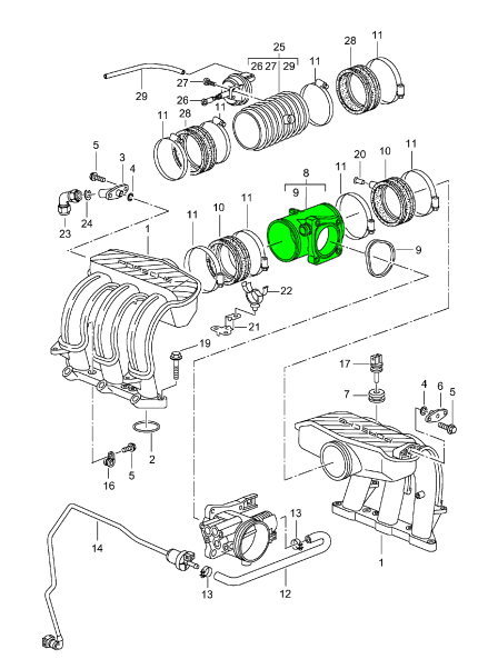 Porsche 986 boxater Air Intake Distributor Tube 99611021553 ...
