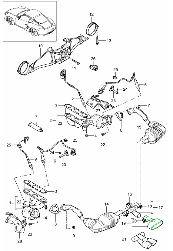 Porsche 987 Boxster Cayman Exhaust tail pipe 98711125730 - 98711125730 ...