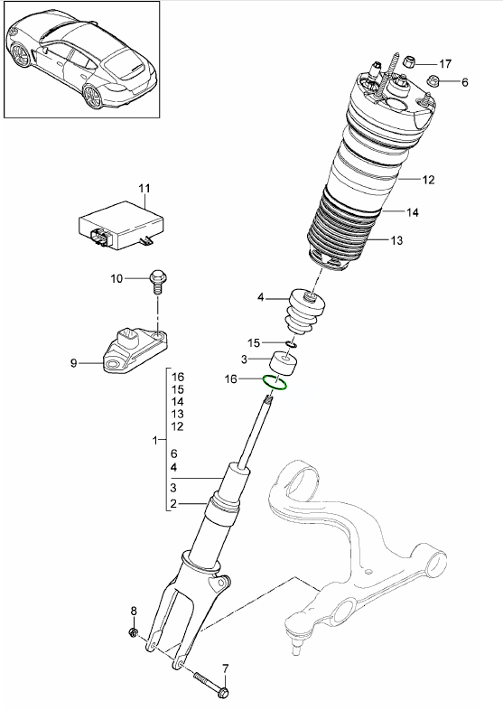 Shock Absorber o-ring Front (Air Suspension type). Porsche 970 Panamera ...