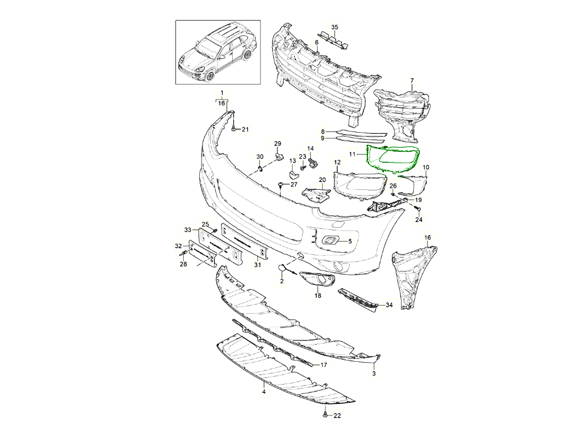 Porsche 958 Cayenne Front bumper side air duct open 958505333459B9 ...