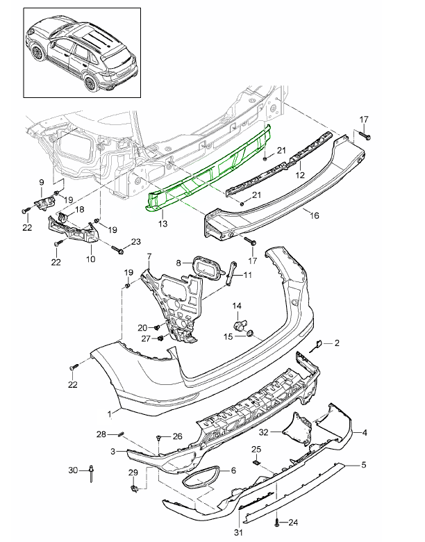 Porsche 958 Cayenne Rear bumper lower cover 95850558700 - 95850558700 ...