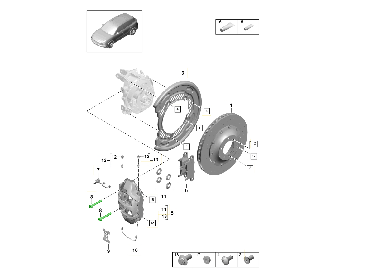 Brake caliper mounting bolt rear, PCCB. Porsche 992.2 Carrera ...