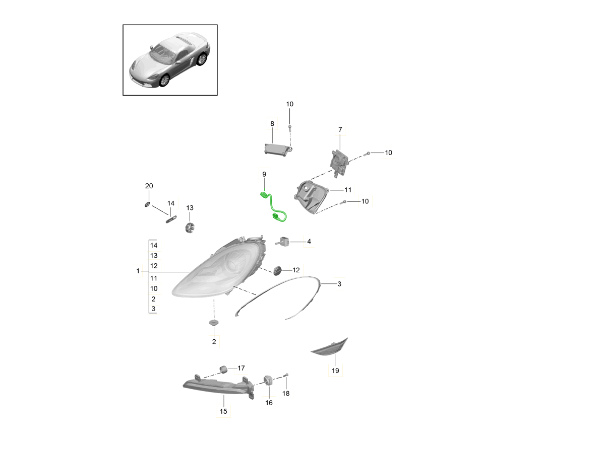 Porsche 982 718 Boxster Cayman Headlamp bulb power supply cable ...