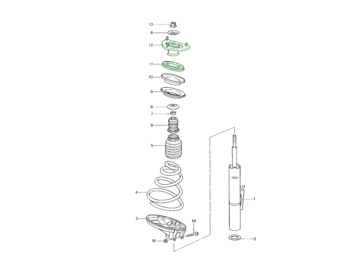 Shock absorber top strut & contact bearing kit. Porsche 996 C4 / Turbo ...