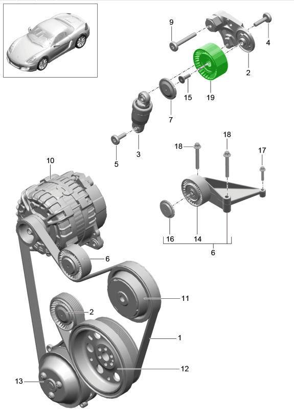 Porsche 9A110221200 Drive belt tensioner roller for Porsche 991 Boxster ...