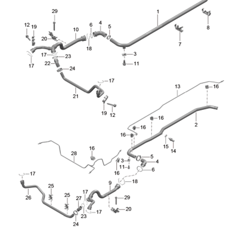 Front Coolant Hose - Connects Metal Distributor Tube to Crossover Pipe ...