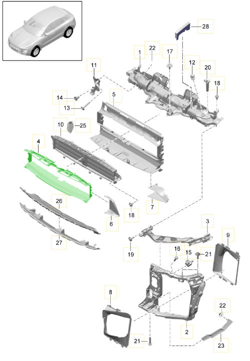 Original Porsche 95B1217101E0 Centre radiator air flow guide for ...