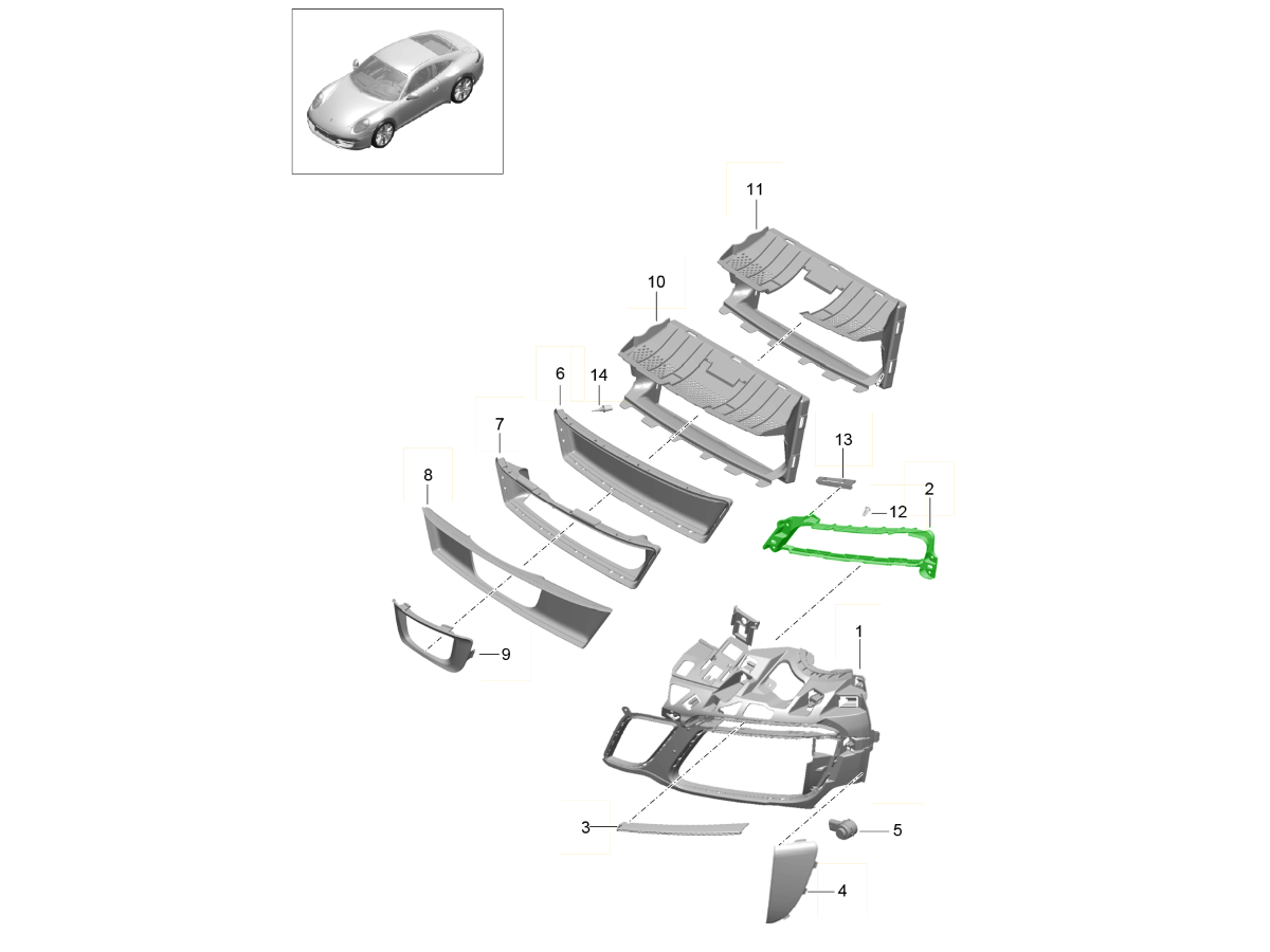 Porsche 991 Front bumper support cover 99150593300 99150593400 ...