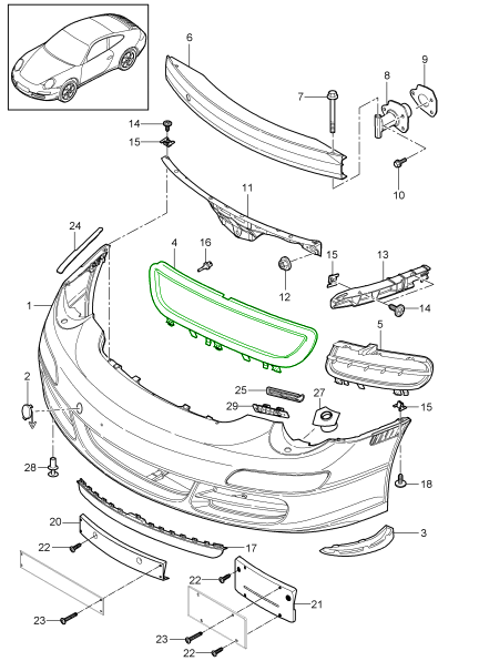 Porsche 997.2 Front bumper centre retaining frame vent 9975055410301C ...
