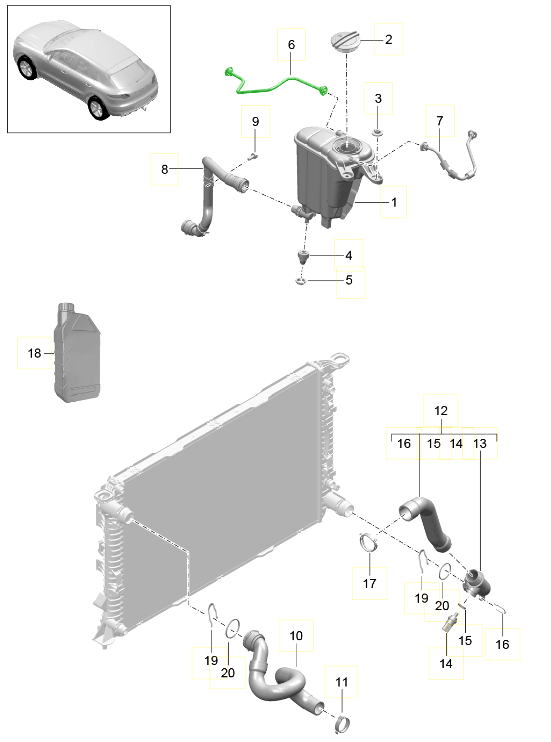 Original Porsche 95B122447F 95B122447B Coolant expansion tank breather ...