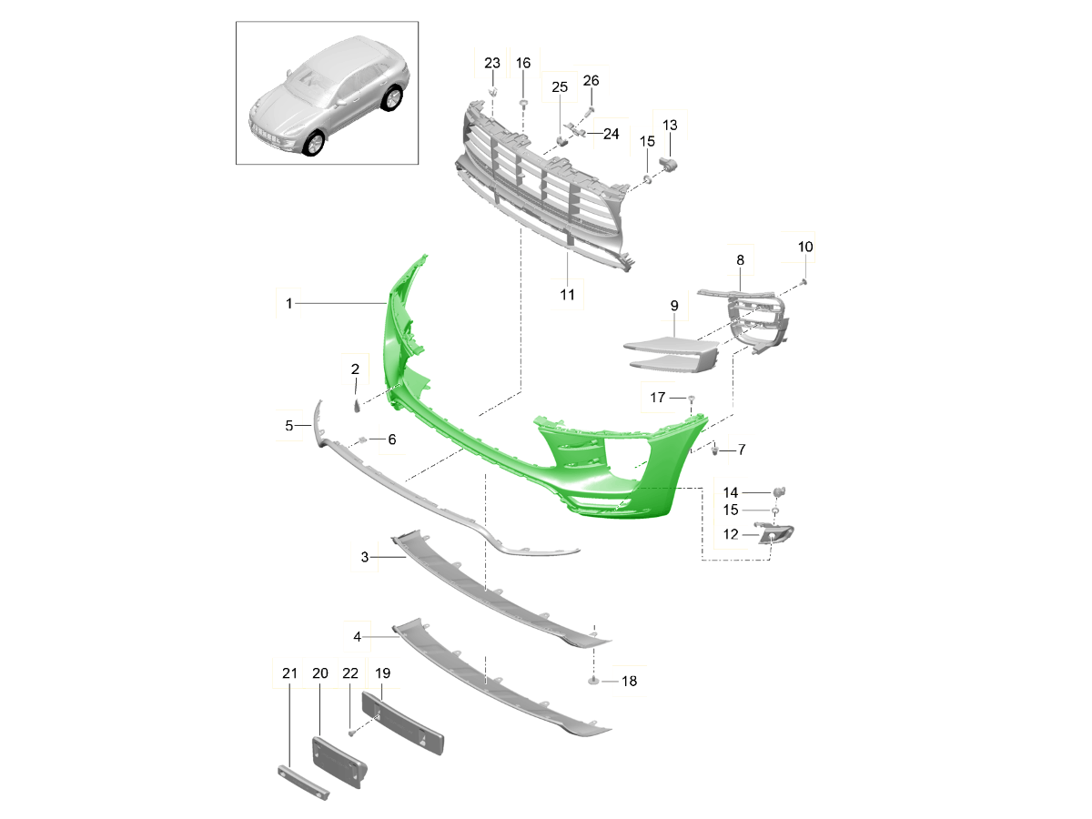 Porsche 95B Macan Turbo Front bumper 95B807221EG2X - 95B807221EG2X ...