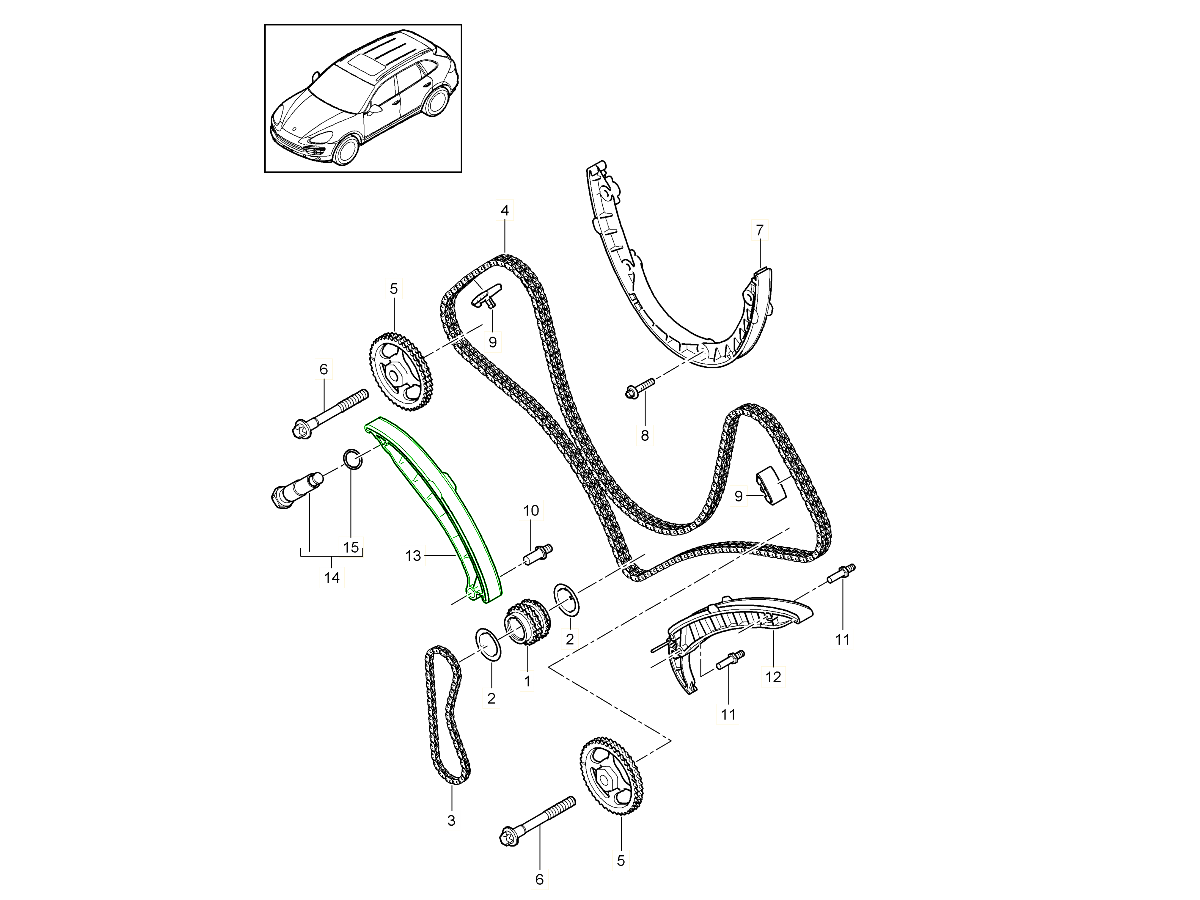 Guide rail timing chain. Porsche 957 Cayenne / 958 Cayenne / 970 ...