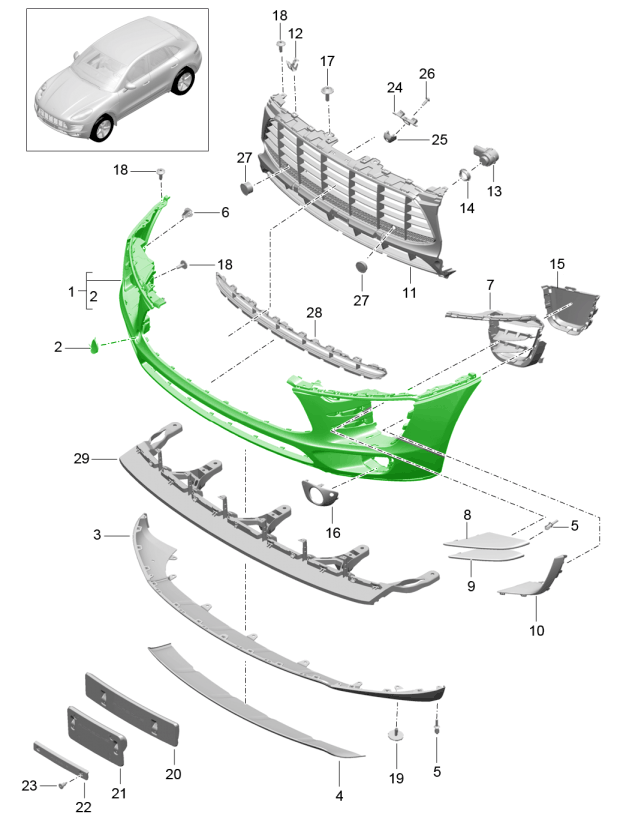 Macan 95B Front bumper 95B807221AG2X - 95B807221AG2X | Design 911