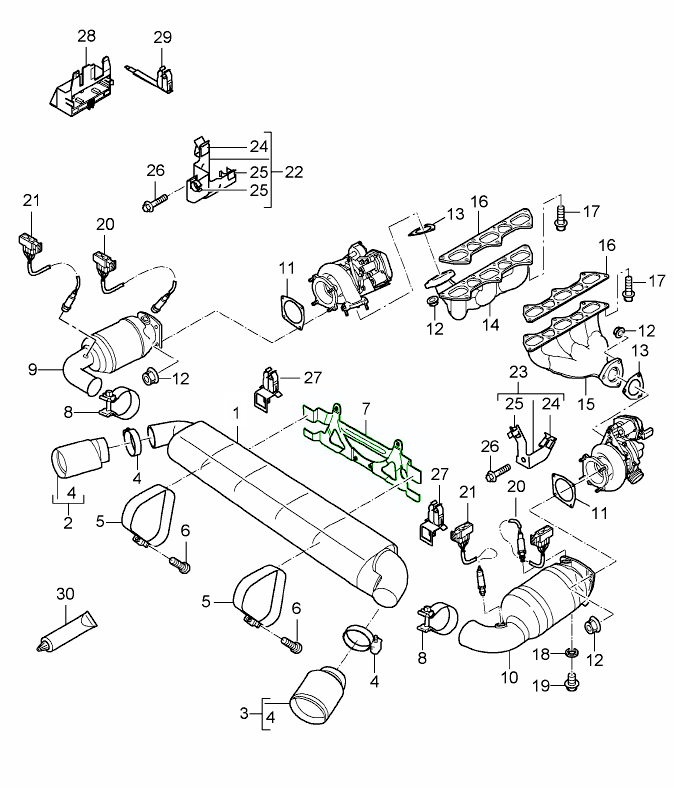 Porsche 9997 GT2 Exhaust silencer support bracket 99711112481 ...