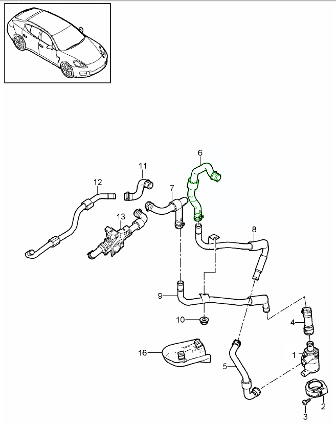 Porsche 970 Panamera Heater hose 97057258400 - 97057258400 | Design 911