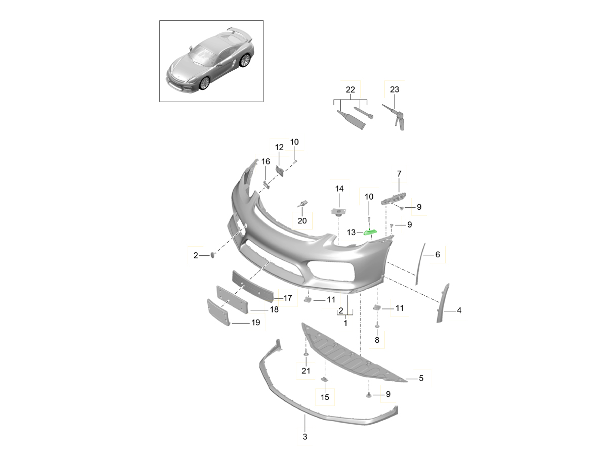 Porsche 981 Boxster Spyder Cayman GT4 Front bumper cover support rail ...
