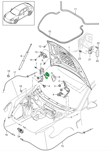 Porsche 970 Panamera Front Bonnet Hinge Actuator 97051135203 ...