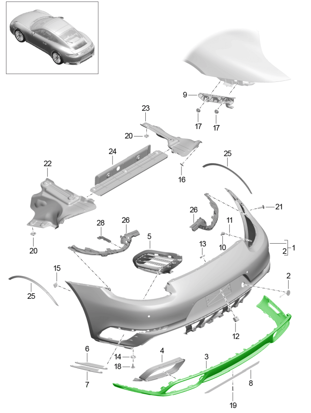 Porsche 991 Turbo Rear bumper lower spoiler 99150581103OK1 ...