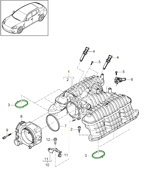 Original Porsche 94611014660 Intake air distributor gasket. Porsche 958 ...