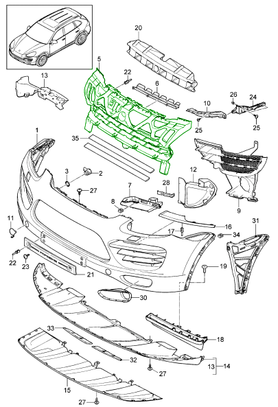 Porsche 958 Cayenne Turbo Front Bumper Centre Grille - 95850568311 ...