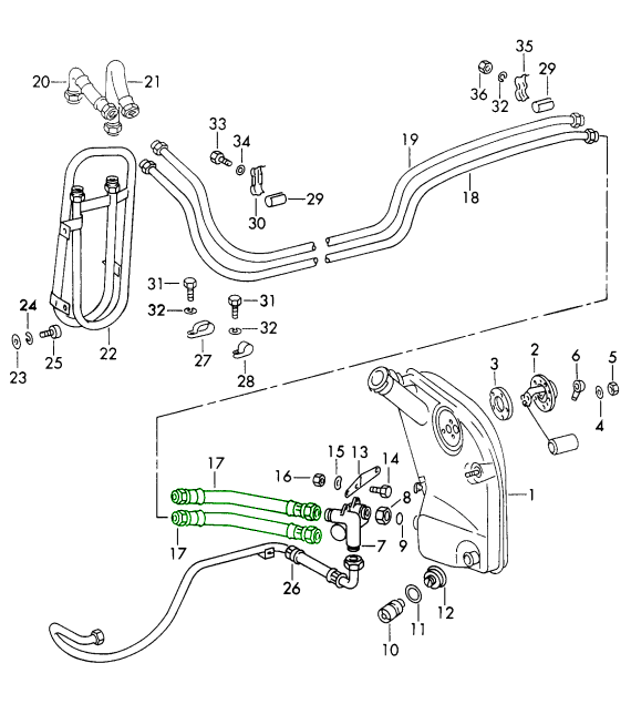 Porsche 911 Intake return pipe thermostat to front oil cooler ...