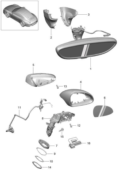 Door Mirror Housing. Porsche 991 / 981 Boxster (LHD Cars ...
