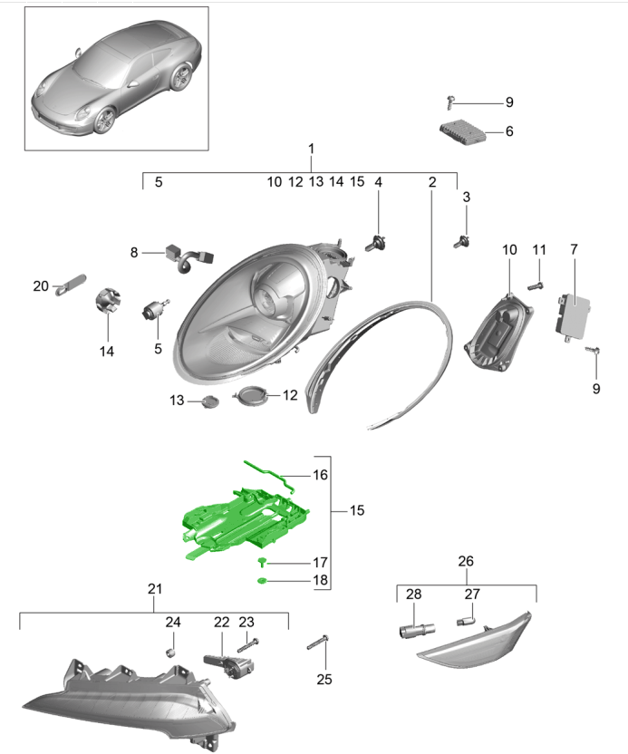 Original Porsche 99163120103 99163120203 Headlamp mount bracket for ...