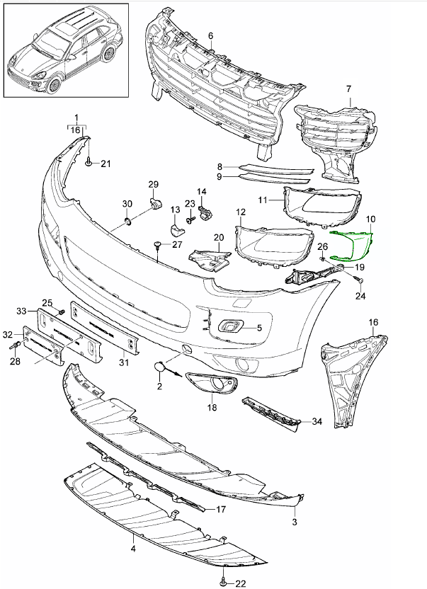 Porsche 958 Cayenne Front bumper air duct 95850594500 95850594600 ...