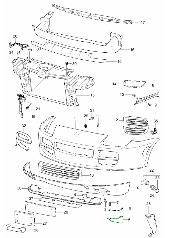 Porsche 955 Cayenne Front bumper valance spoiler lip 95550551300 ...