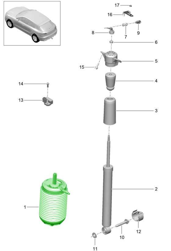 Porsche 95B Macan Rear shock absorber air spring 95B616001B 95B616002B ...
