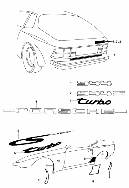 CS Club Sport - Wing Decal. Porsche 944 - 94455922300 | Design 911