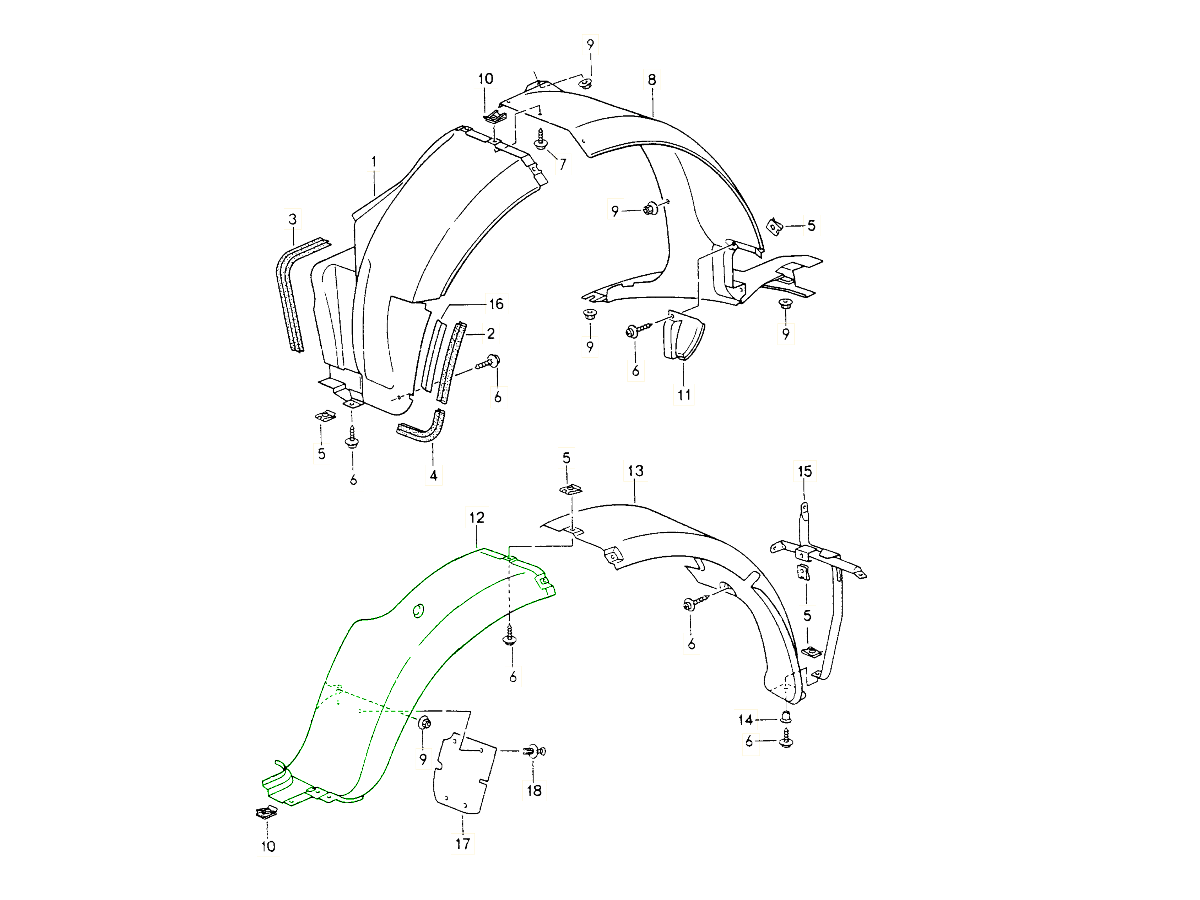 Porsche 993 wheel arch liner 99350446103 99350446202 - 99350446103 ...