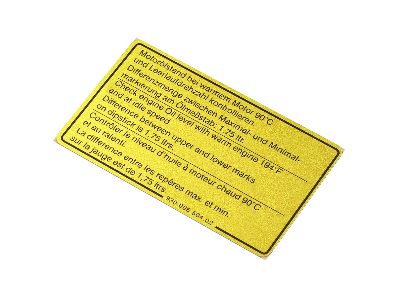 Sticker Engine Oil Level. Porsche 911 SC / 3.2 Carrera / turbo ...