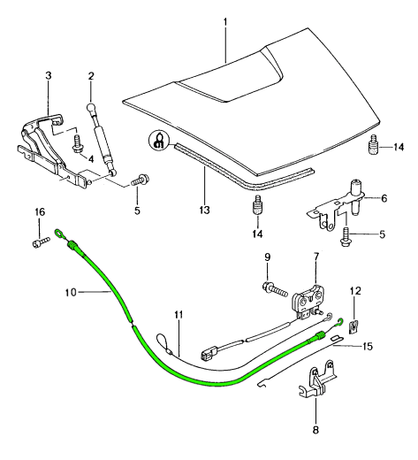 Porsche Boxster Traction Rear Lid release Cable 98651201701 98651201800 ...