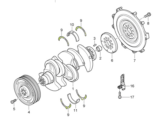 Crankshaft thrust washer set. Porsche 957 Cayenne / 958 Cayenne / 95B ...